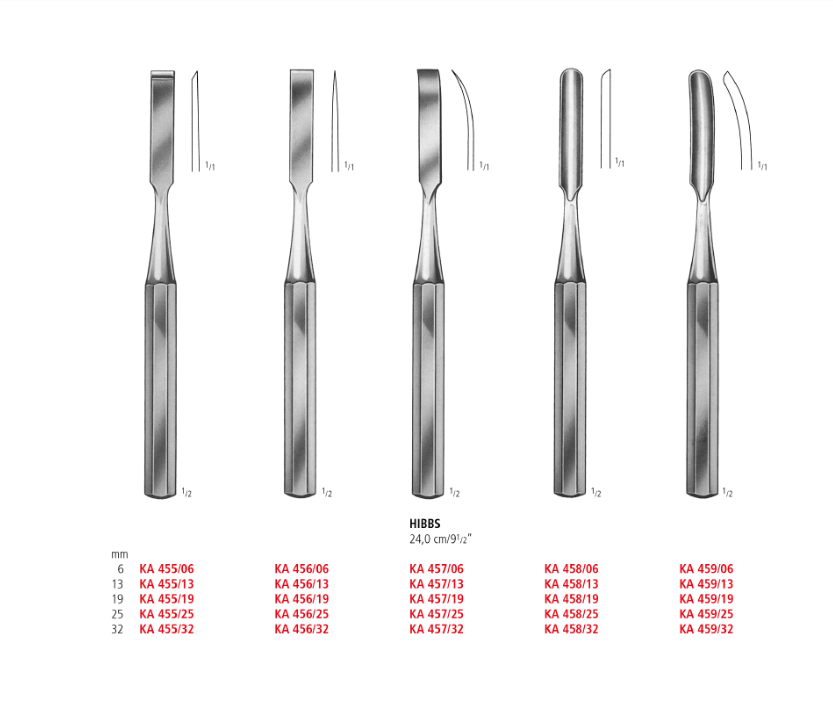 Hibbs Osteotomes, Chisels, and Gouges From 0.0 @Josec Supplies